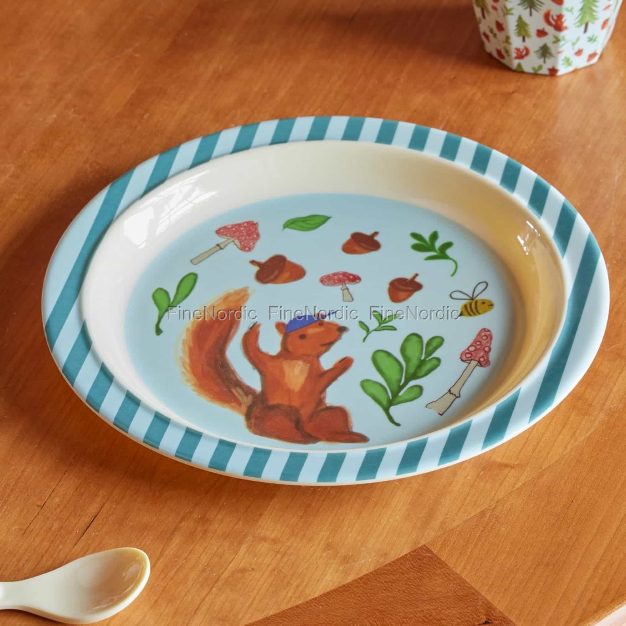 Rice Melamin Kinderteller - "Happy Forest" Blau