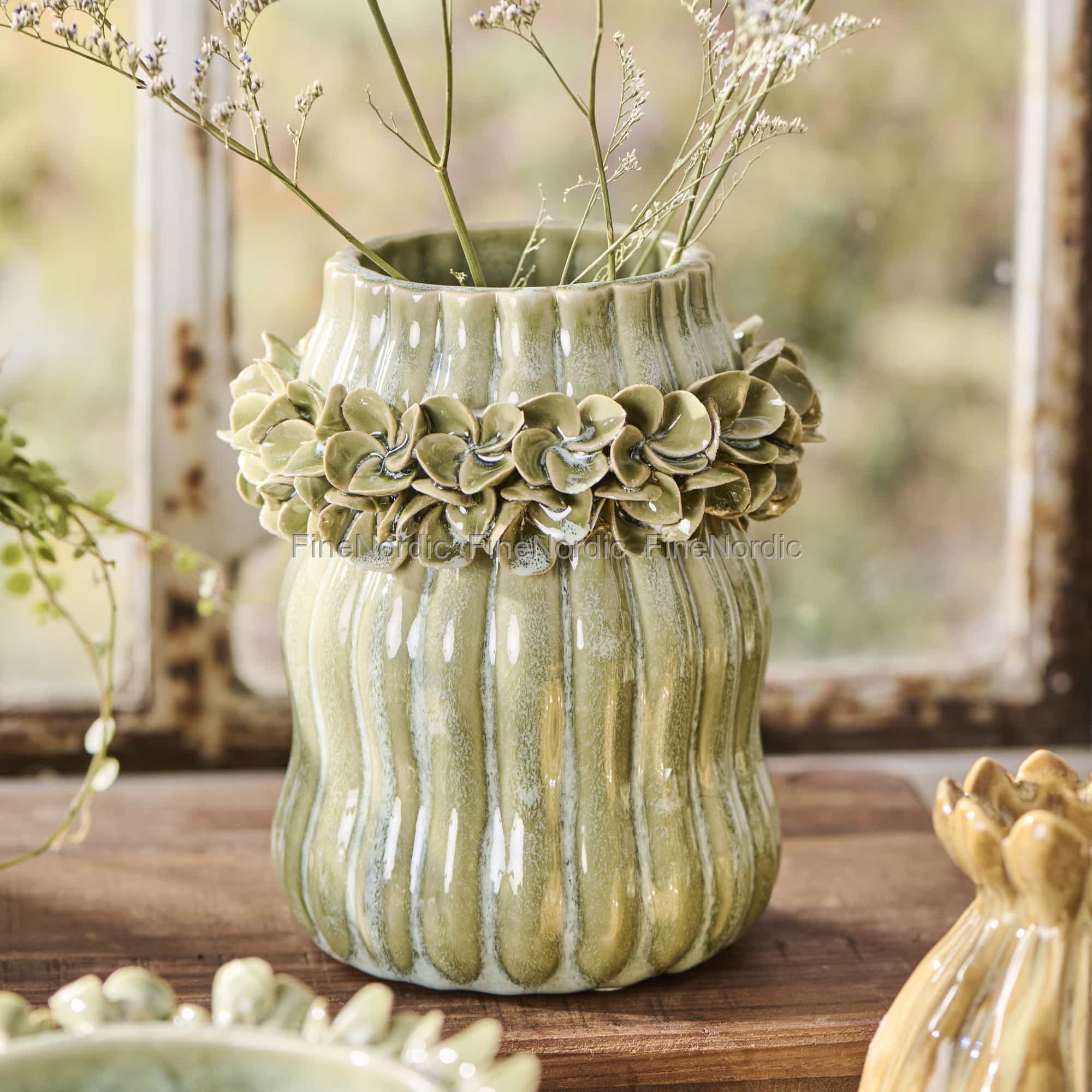 Ib Laursen Vase Glasiert Hortensia Staubig Grün